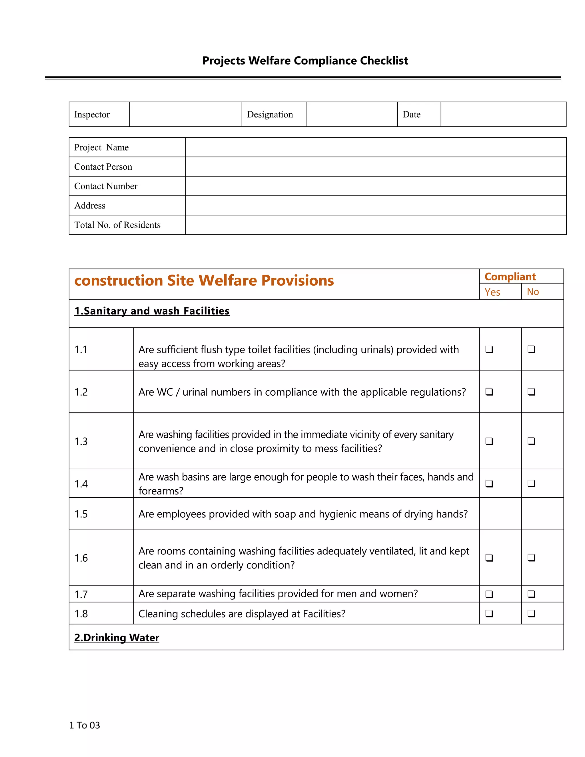 Project Welfare Compliance Checklist 01.docx