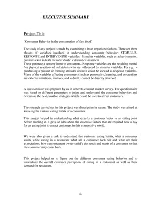 Project Work on fast food restaurants | PDF