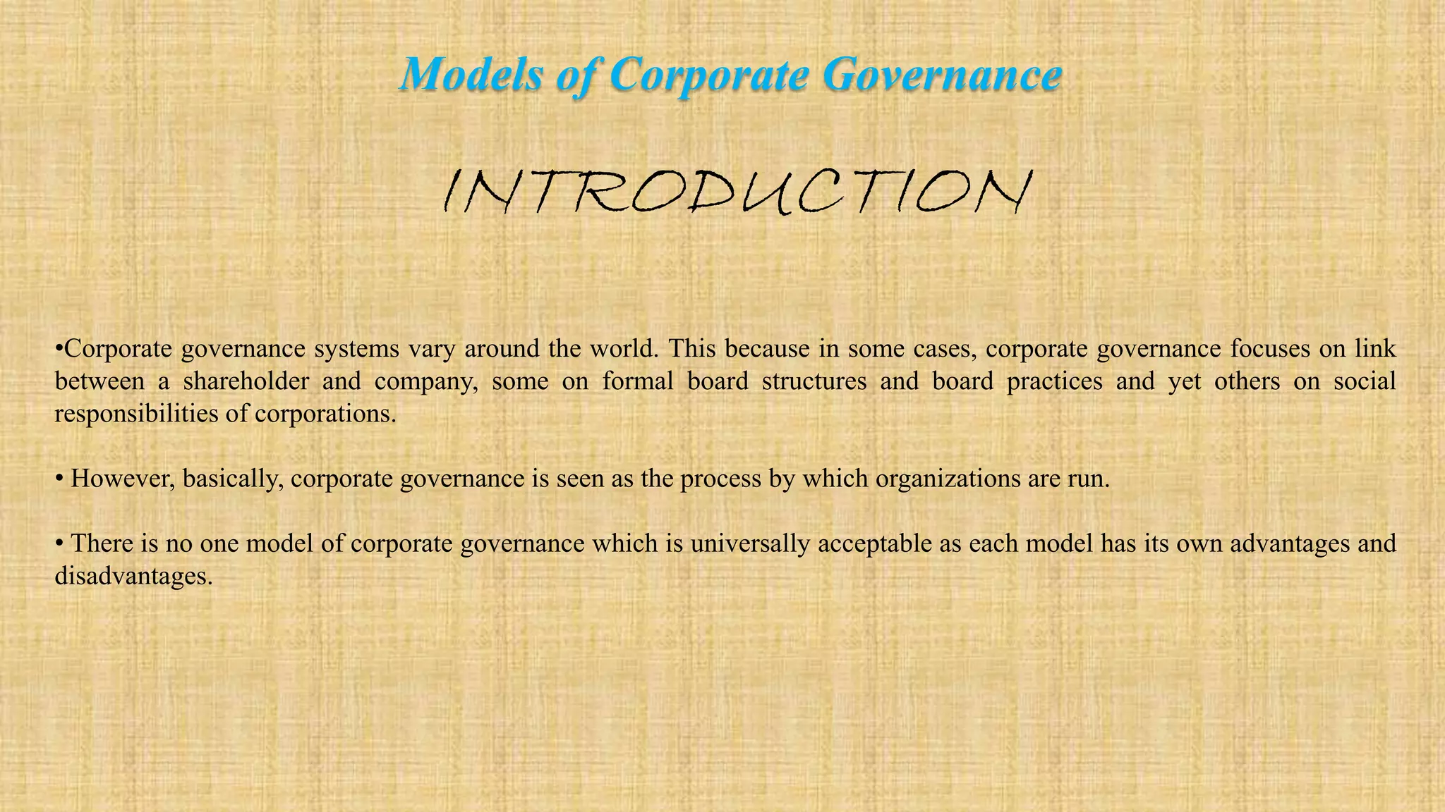 Two models of corporate Governance | PPT