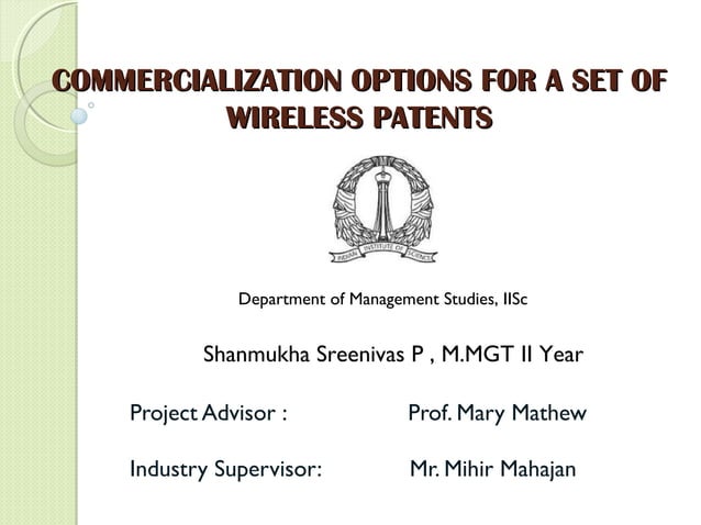 Commercialization Options for a set of Wireless Patents | PPT