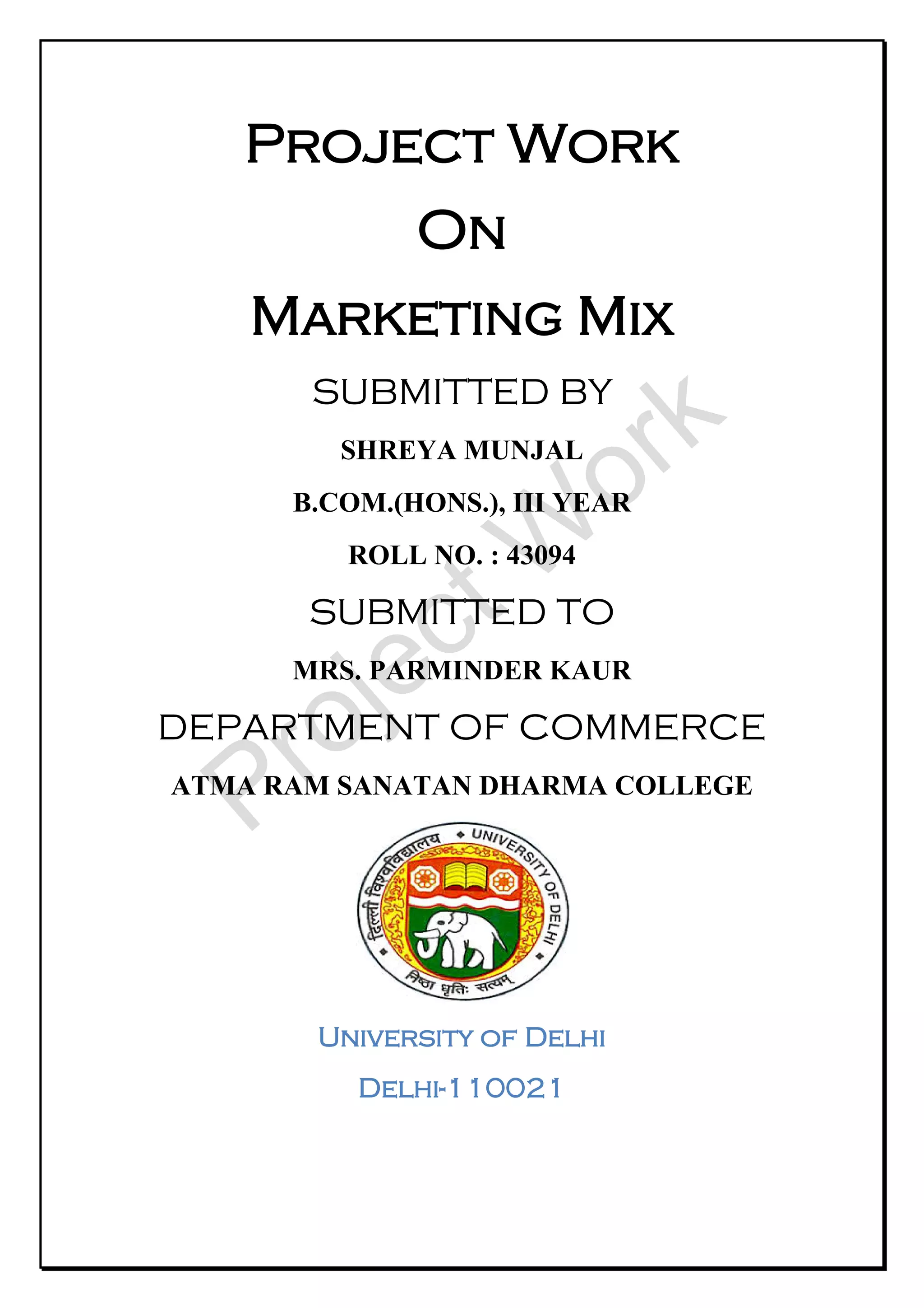 Project Work Marketing Mix | PDF