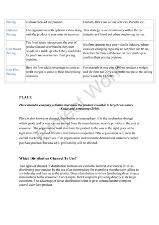 Project Work Marketing Mix | PDF