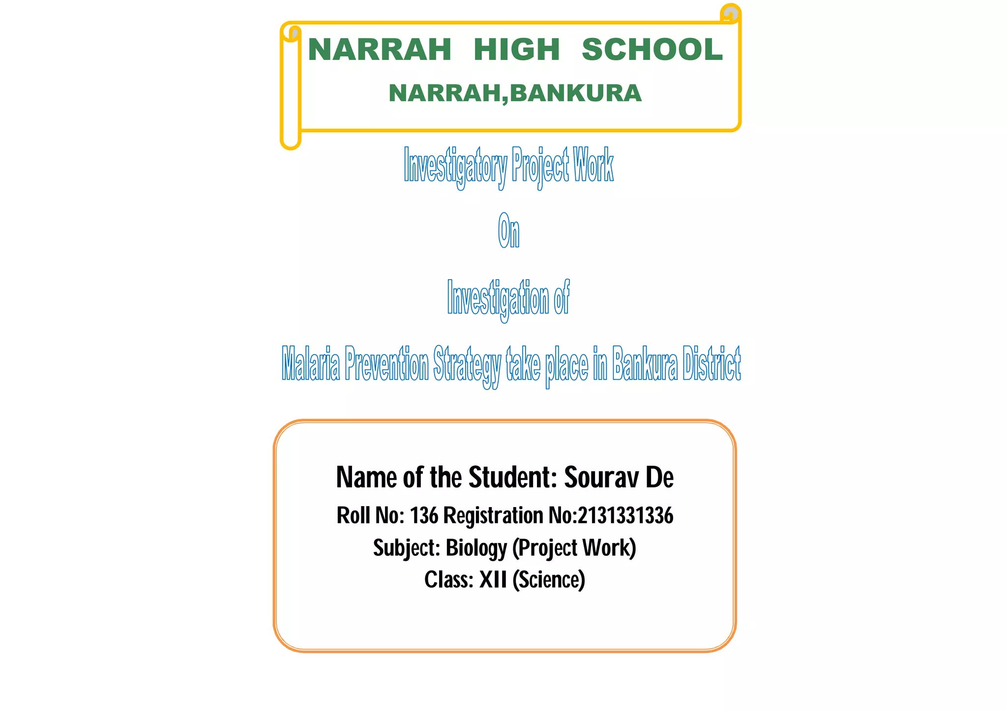 Project work malaria class 12_ HS biology project | PDF