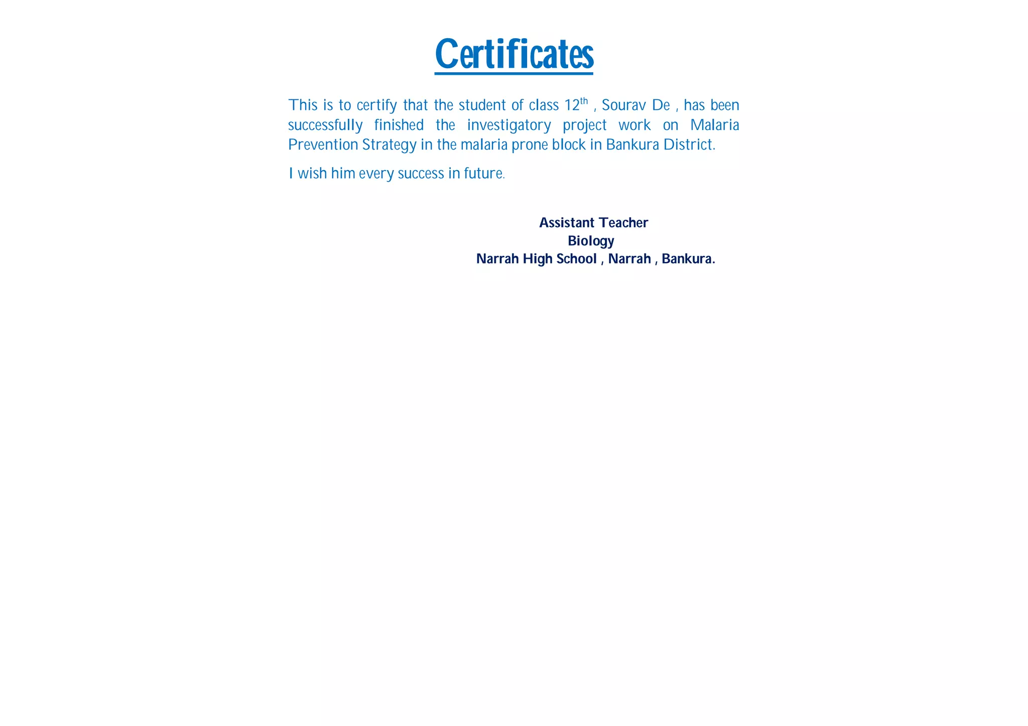 Project work malaria class 12_ HS biology project | PDF