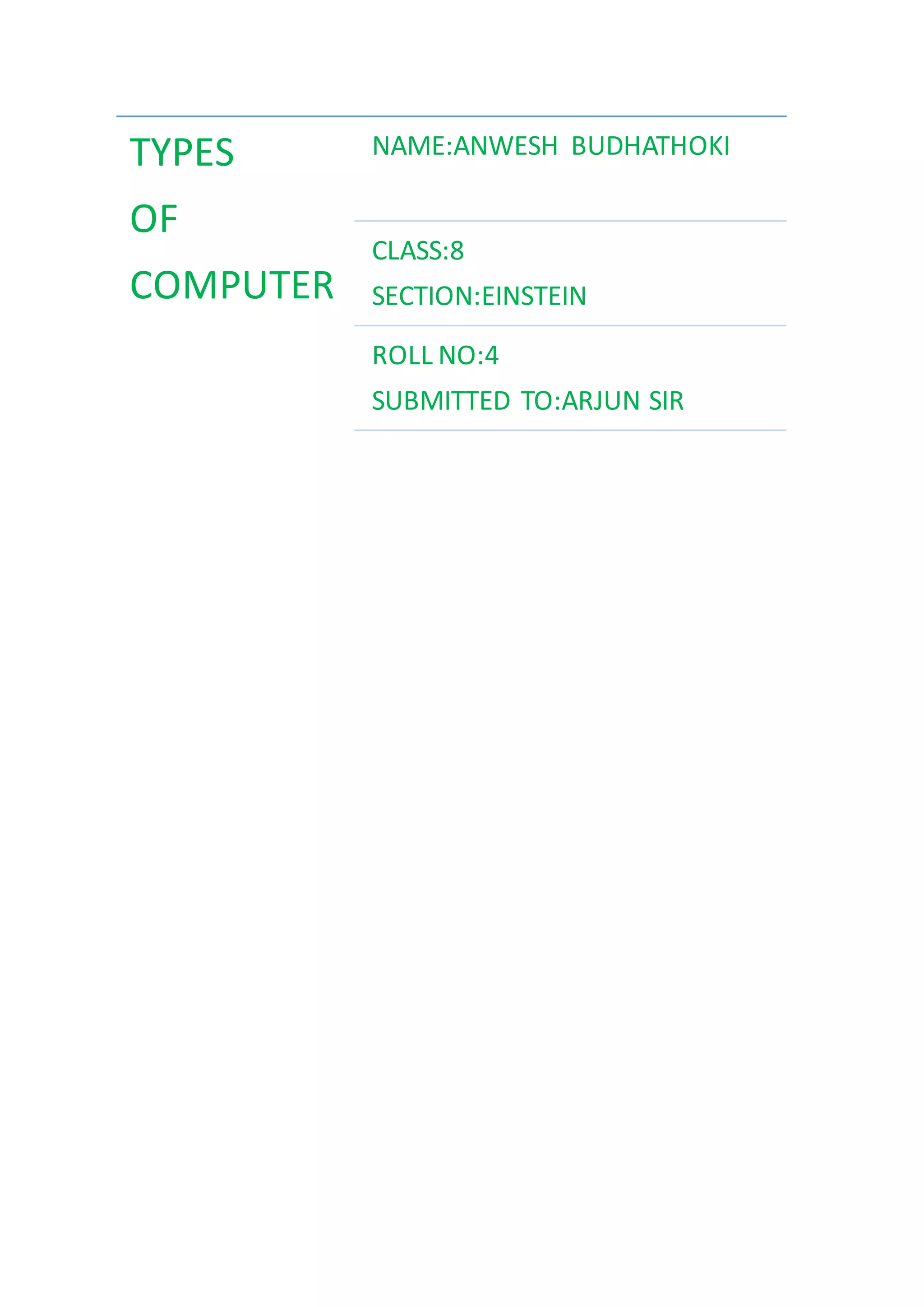 PROJECT WORK OF COMPUTER.docx | Desktops | Computing