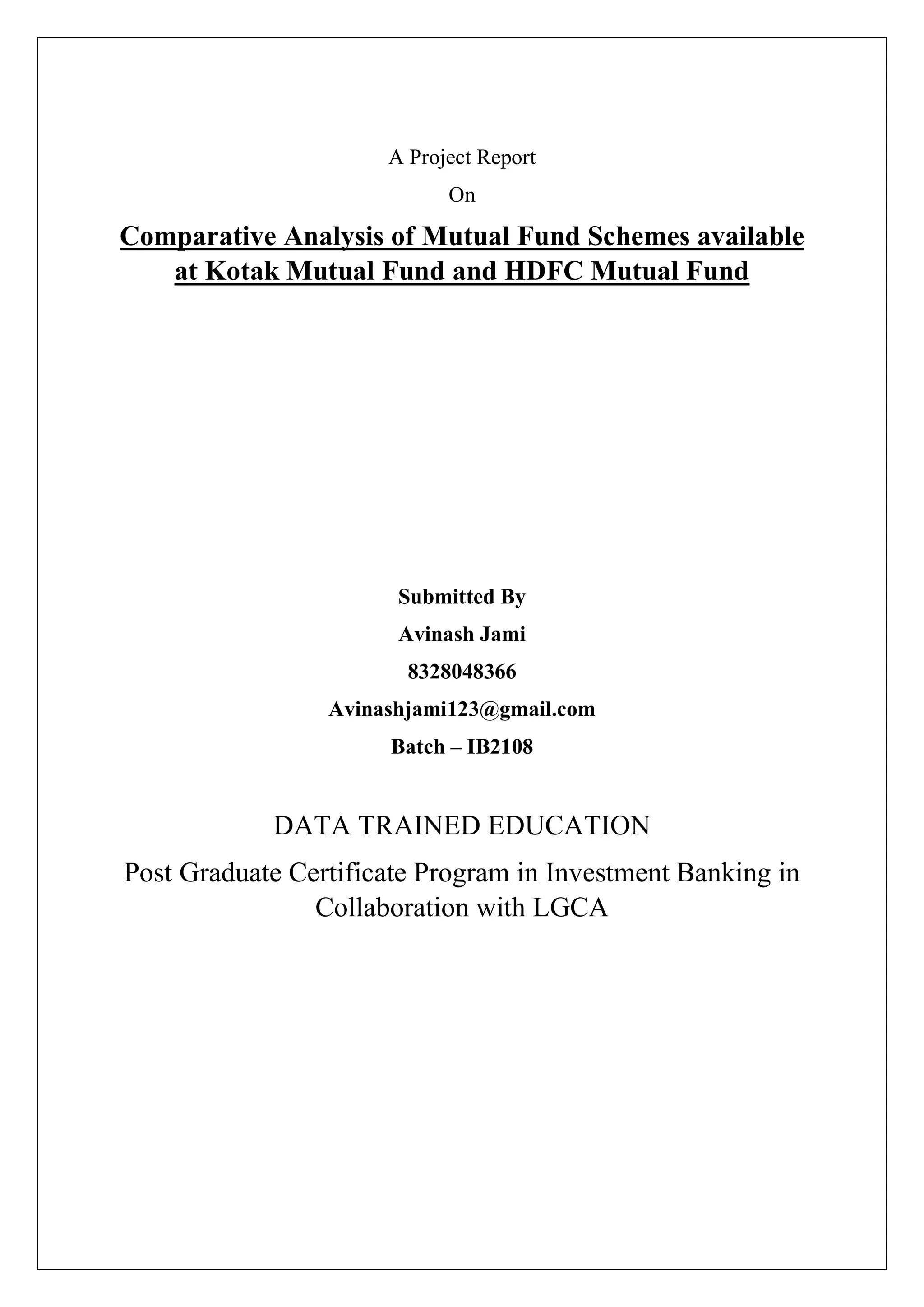 Project work on mutual funds | PDF