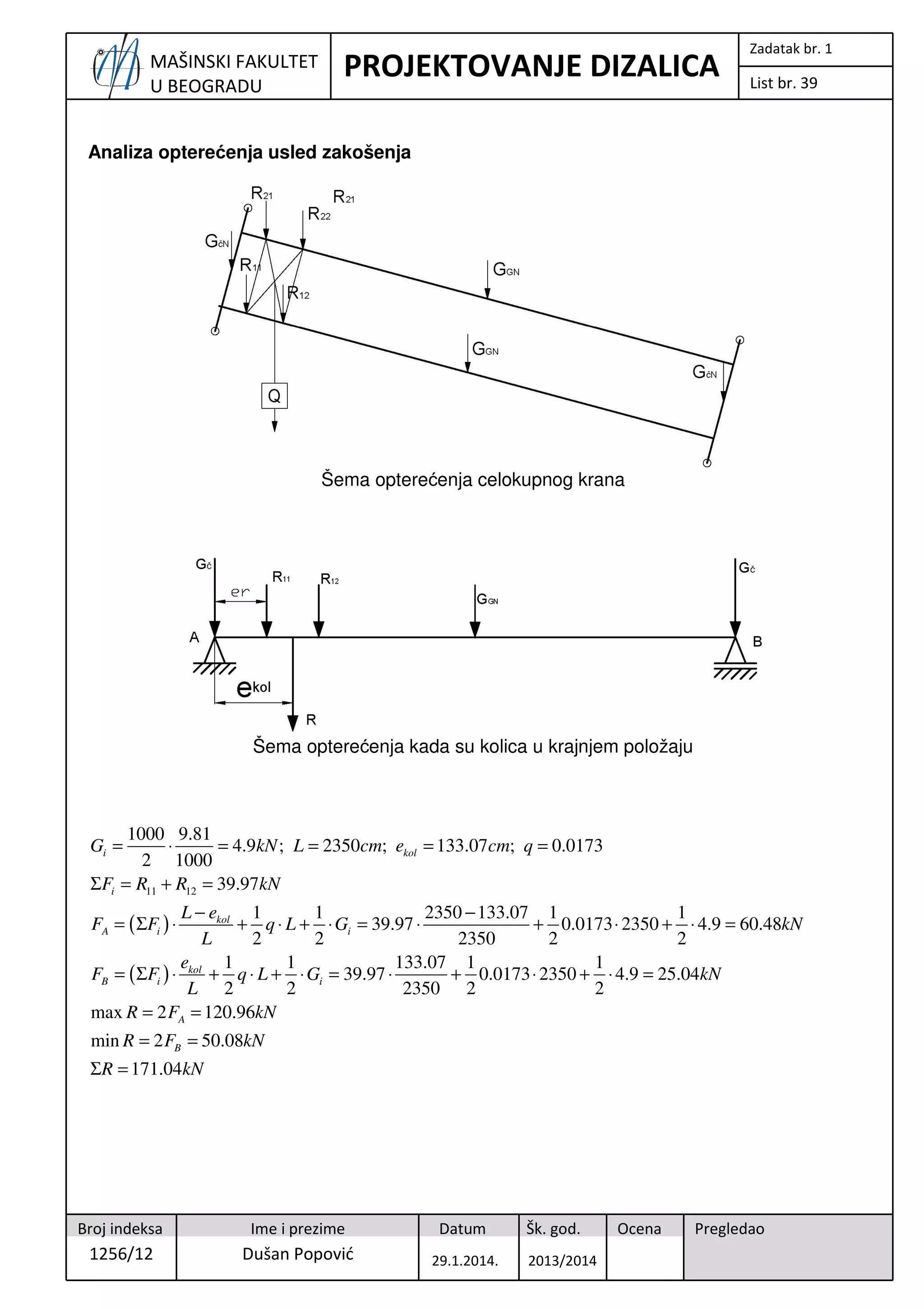 Projekat dizalice | PDF