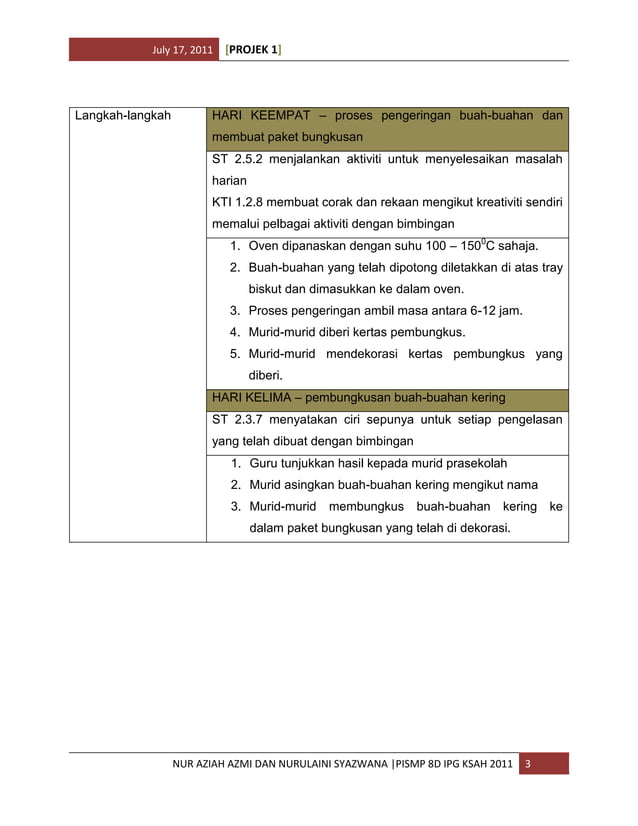 Projek kelas prasekolah | DOCX