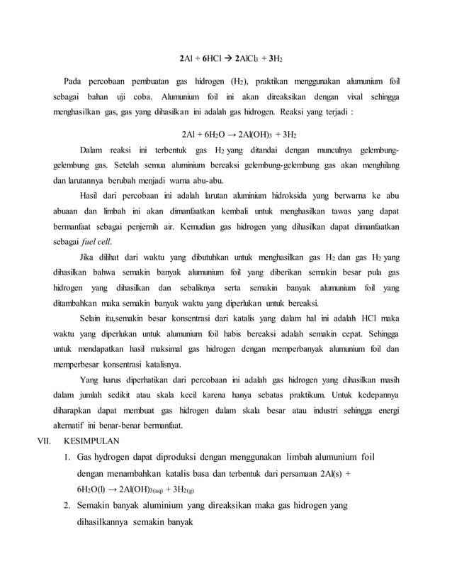 PROJEK PEMBUATAN GAS HIDROGEN DENGAN VIXAL DAN ALUMINIUM | DOCX