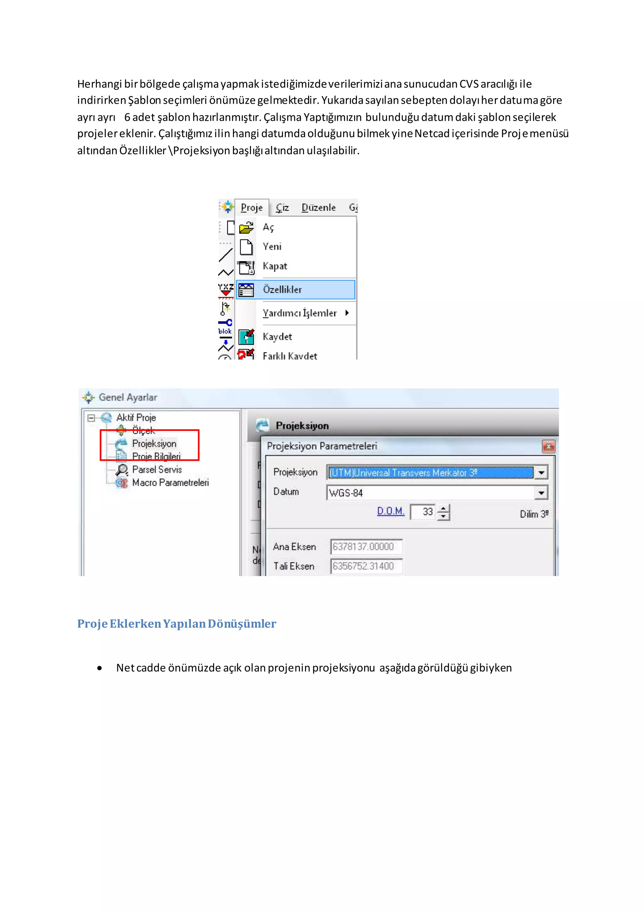 Netcad de Projeksiyon ve Dönüşümleri | DOCX