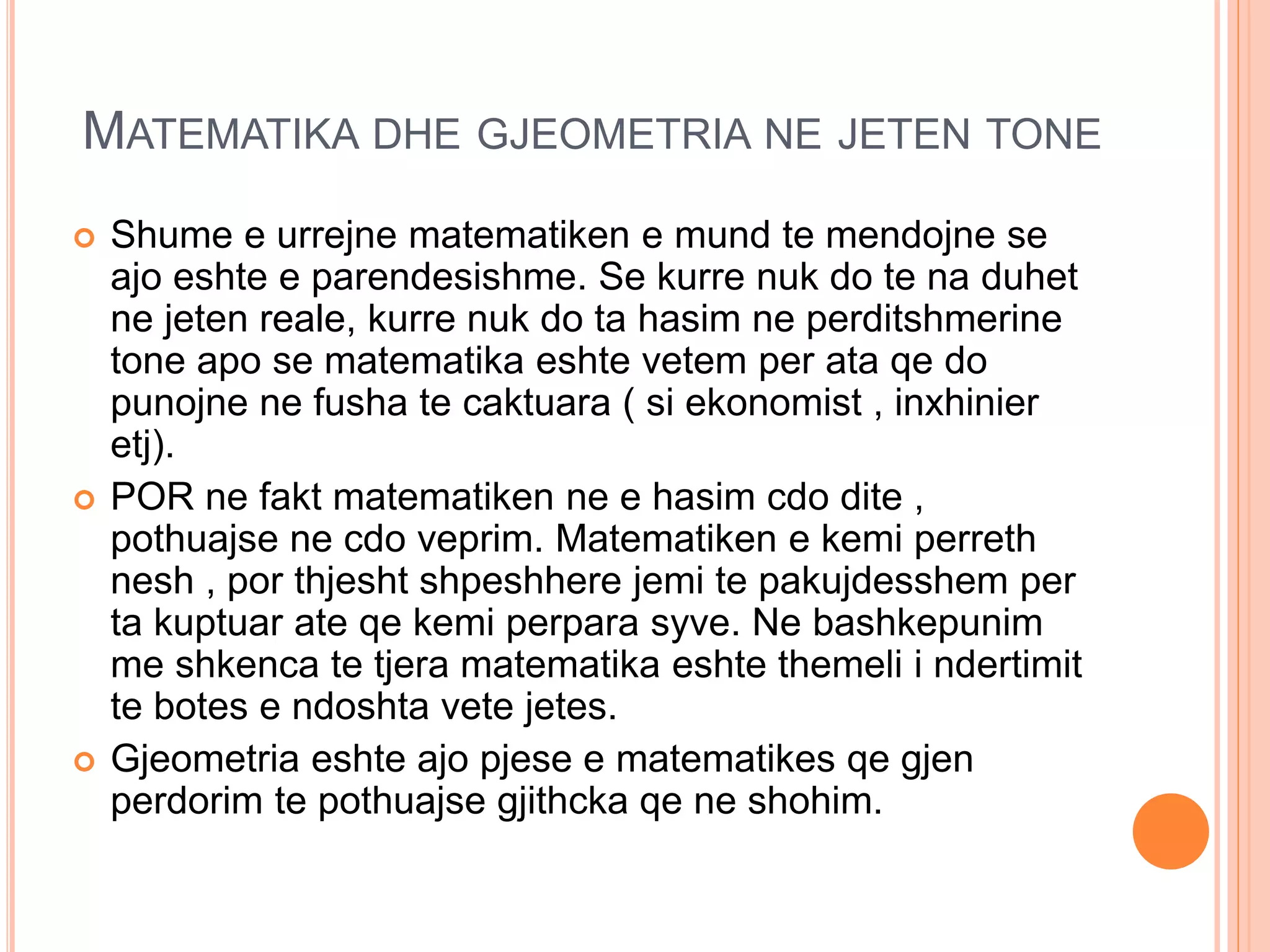 Projekt; Gjeometria ne programet shkollore e jeten e perditshme | PPTX