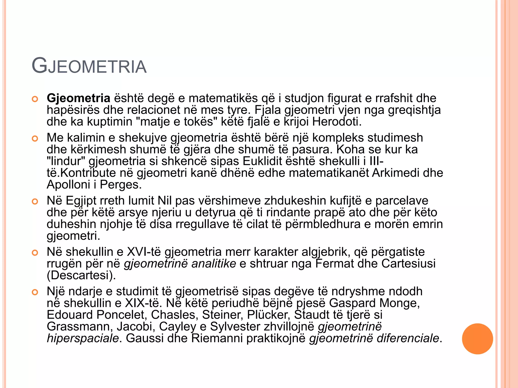 Projekt; Gjeometria ne programet shkollore e jeten e perditshme | PPTX