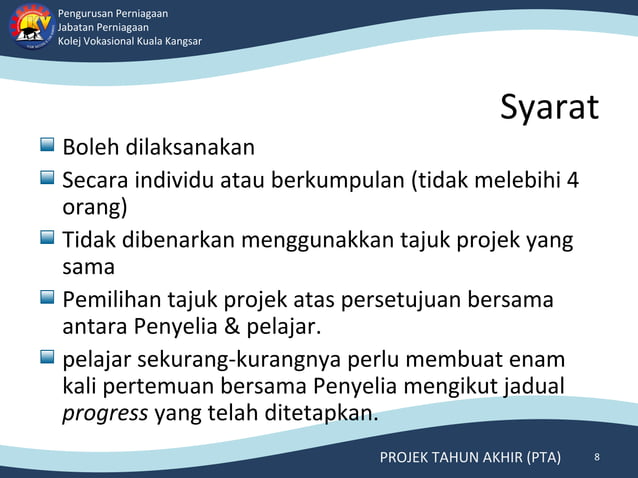 Projek Tahun Akhir (PTA) PPN KVKK | PPT