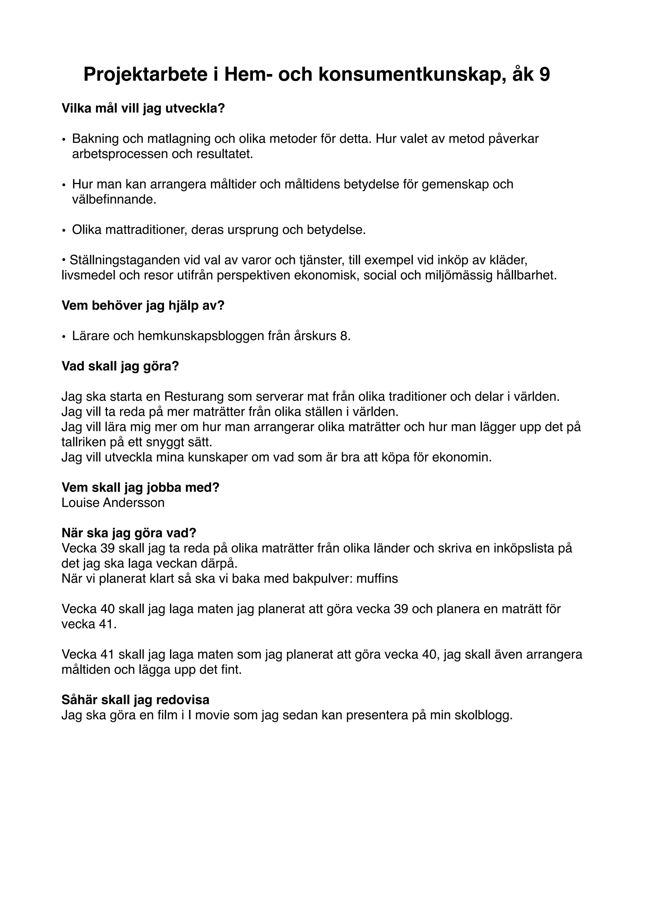 Projektarbete i hem och konsumentkunskap åk 9 | PDF