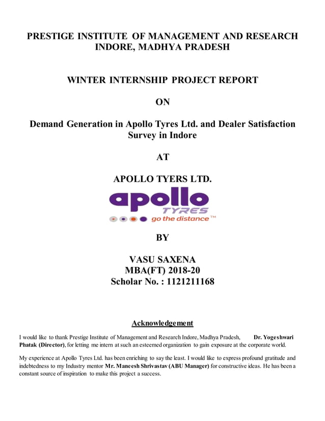 Projest report apollo tyres | DOCX