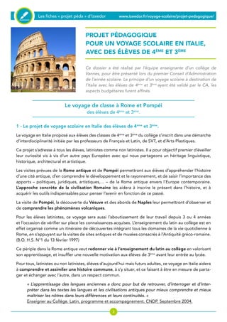 Fiche de préparation pour un voyage scolaire en Italie, à Rome et ...