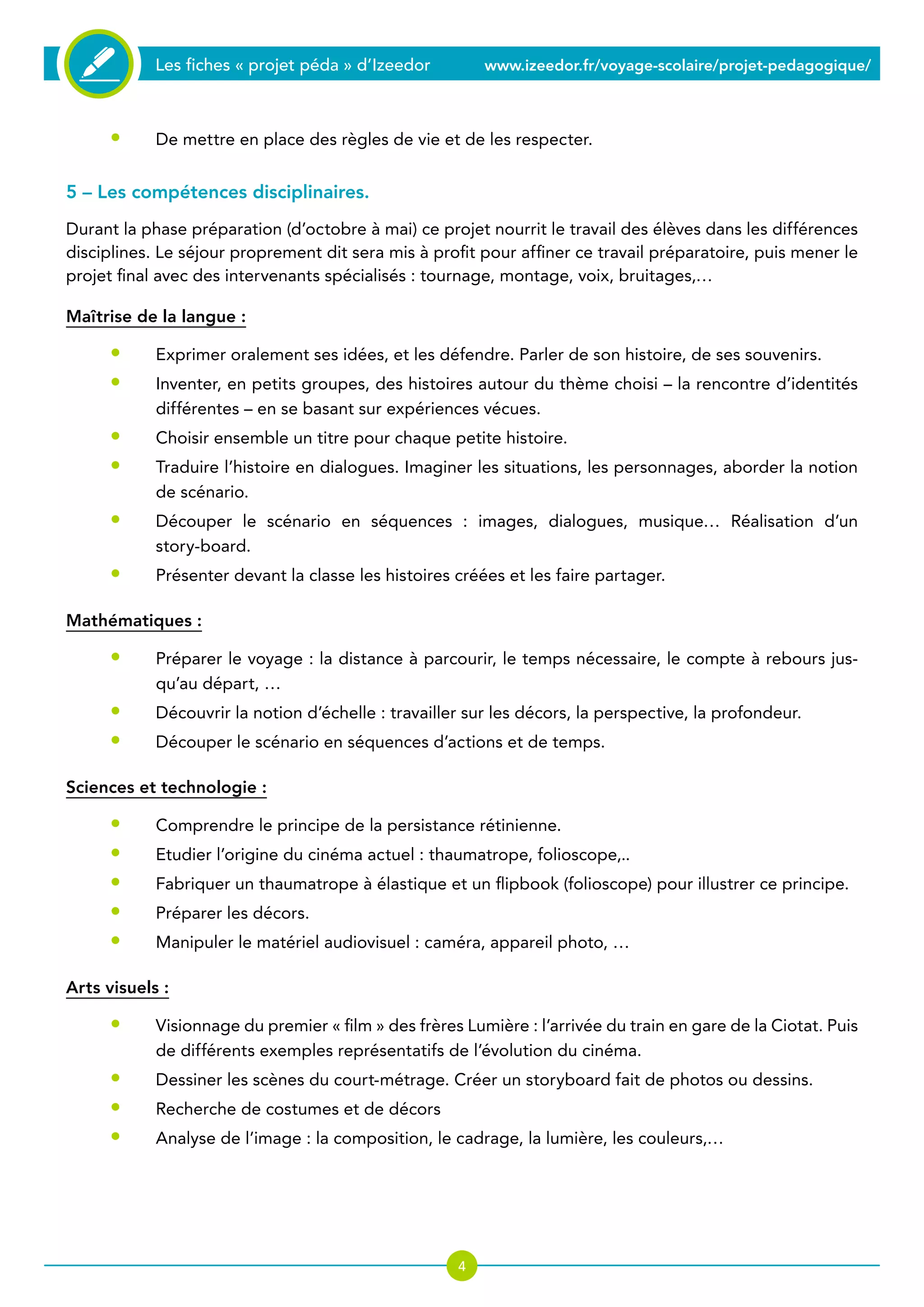 Projet pédagogique pour préparer une classe découverte cinéma | PDF
