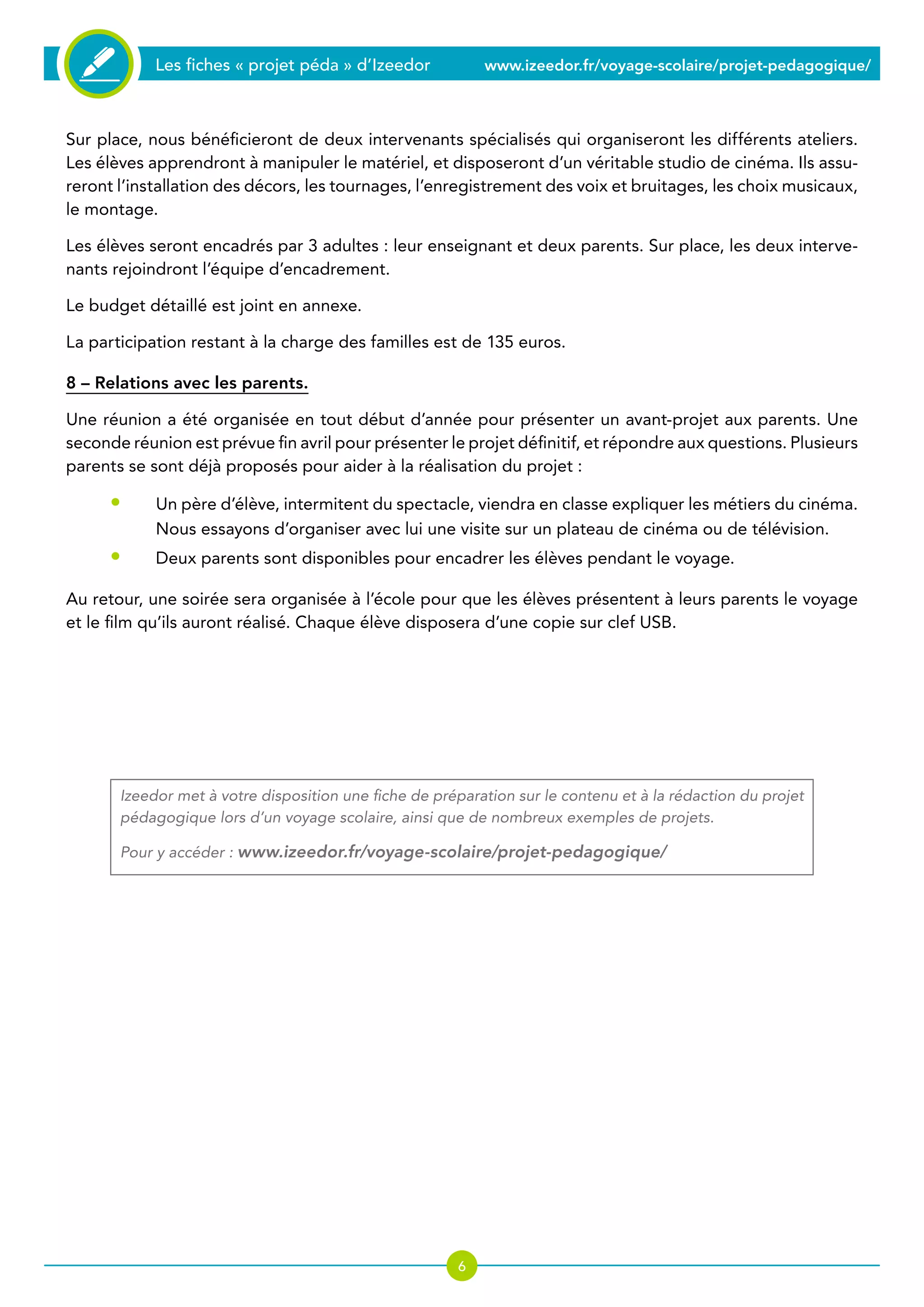Projet pédagogique pour préparer une classe découverte cinéma | PDF