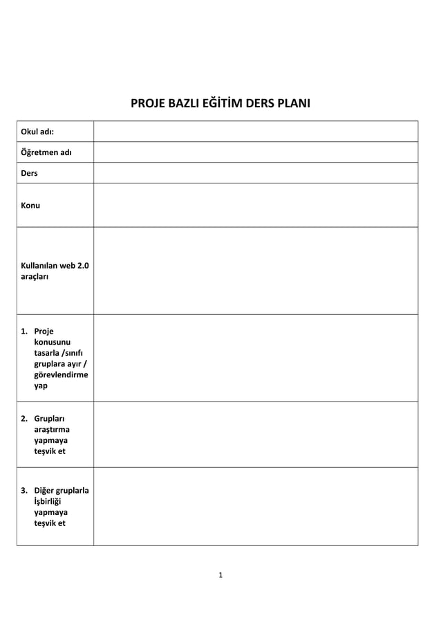 Proje tabanlı eğitim ders planı | DOC