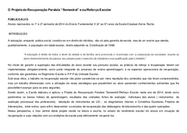 Projeto Recuperação Semestral Reforço Escolar