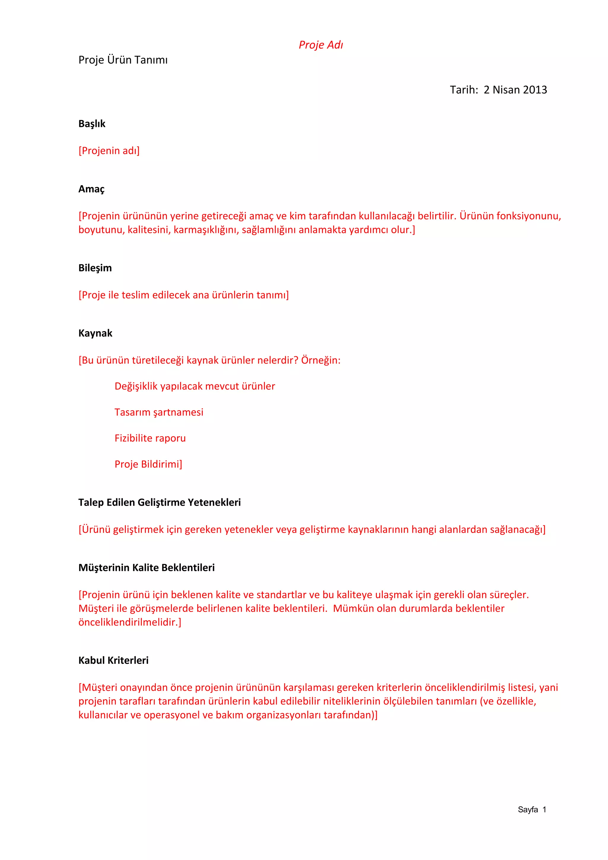 Proje urun tanimi | DOC