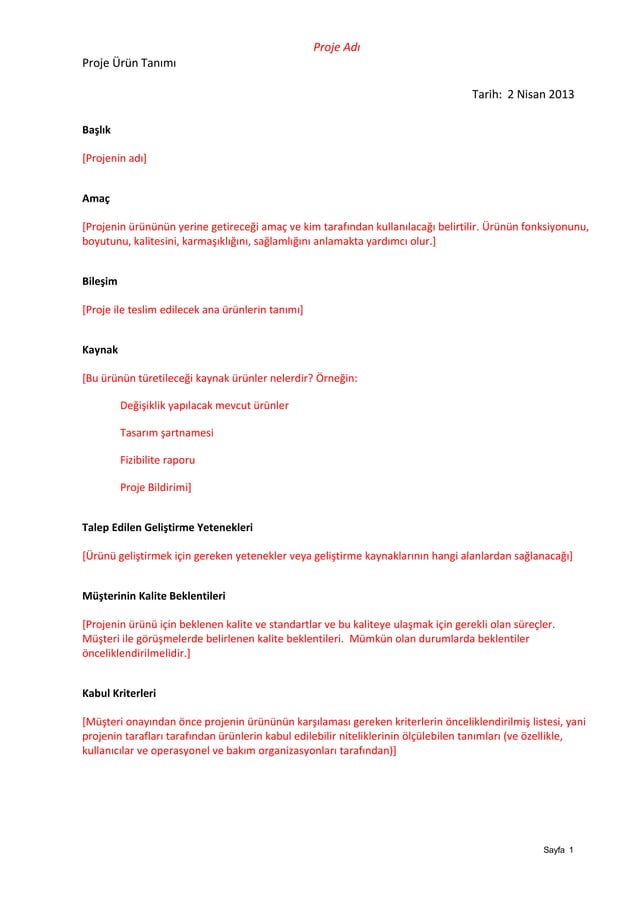 Proje urun tanimi | DOC