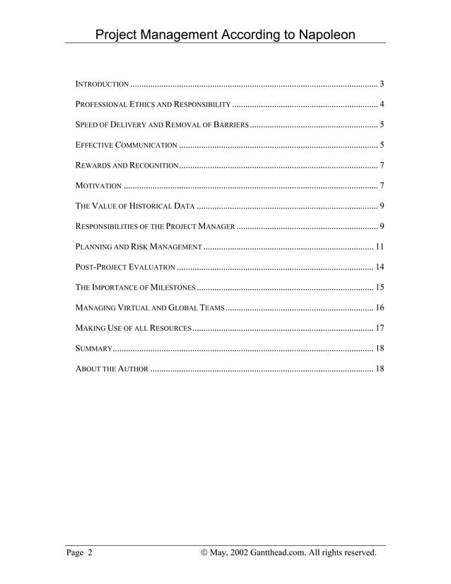 Proj mgmt for napoleon | PDF