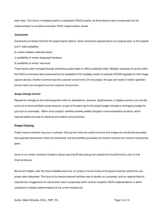 Project Management Applied to PACS Implementations | PDF