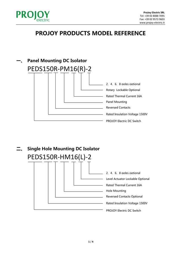 Projoy dc switch model reference | PDF