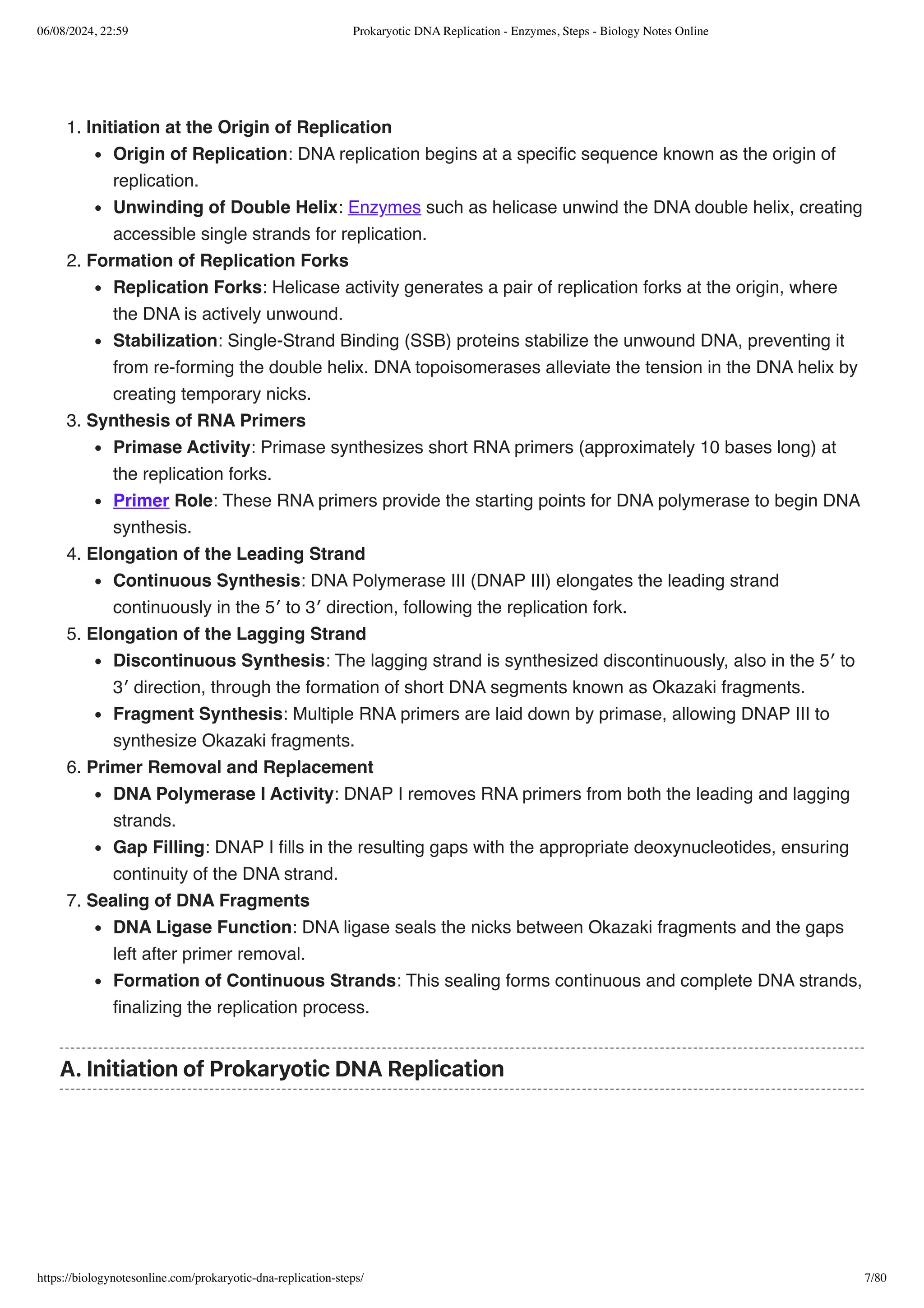 Prokaryotic DNA Replication - Enzymes, Steps - Biology Notes Online.pdf