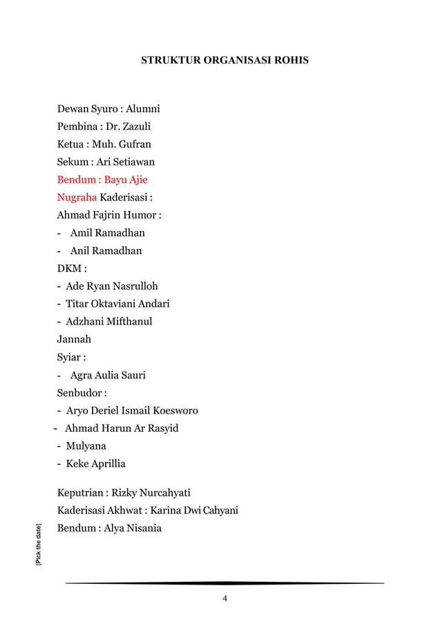 Proker Keputrian Rohis SMK Negeri 1 Jakarta | DOCX