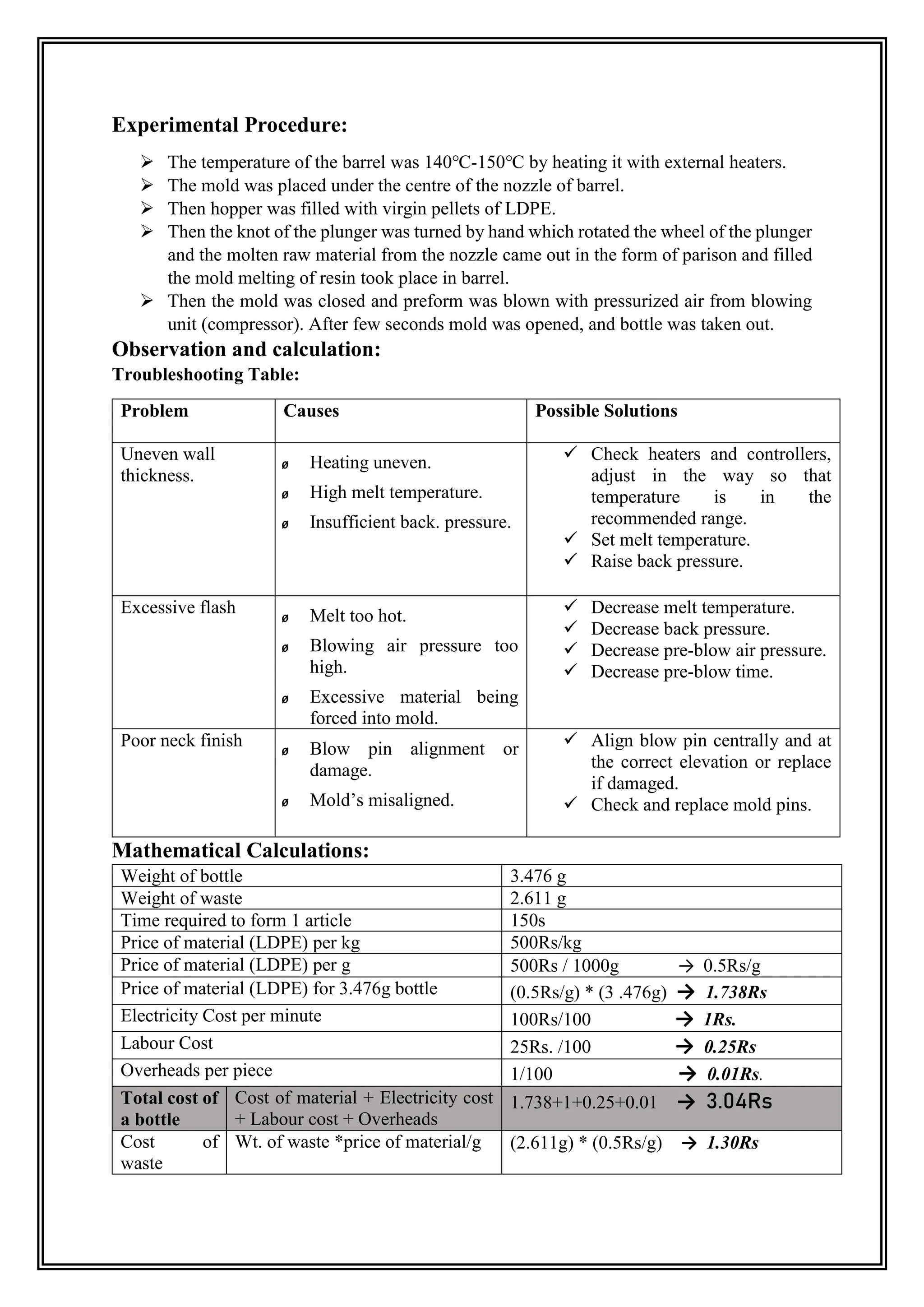 Report on Manual blow molding machine processing | DOCX