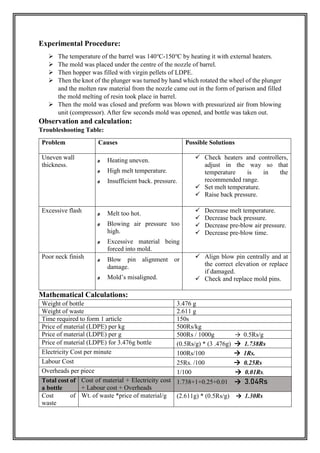 Report on Manual blow molding machine processing | PDF