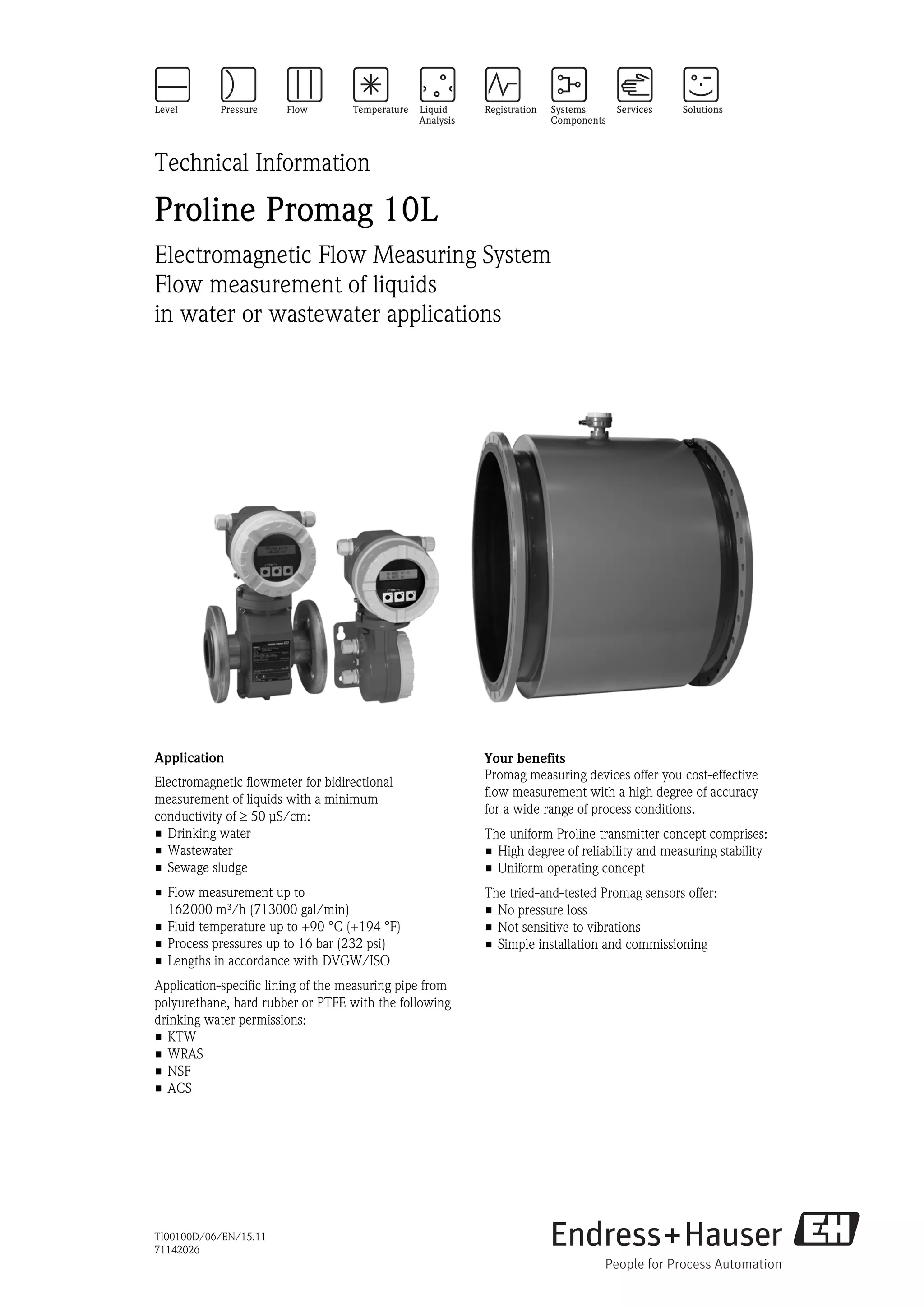 Proline promag 10 l endress+hauser datasheet-electromagnetic flowmeter ...