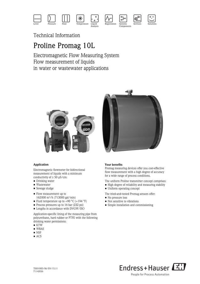 Proline promag 10 l endress+hauser datasheet-electromagnetic flowmeter ...