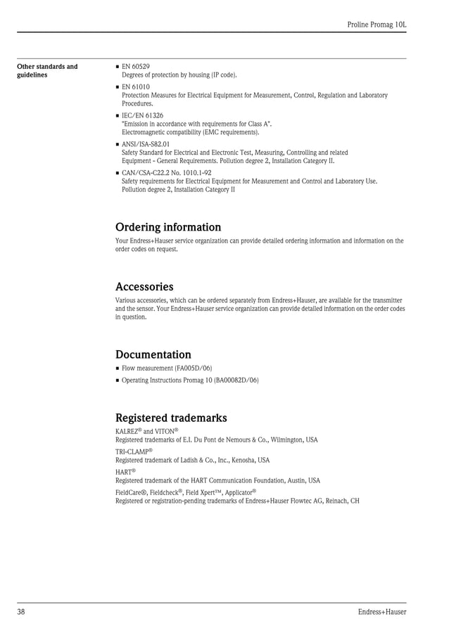Proline promag 10 l endress+hauser datasheet-electromagnetic flowmeter ...