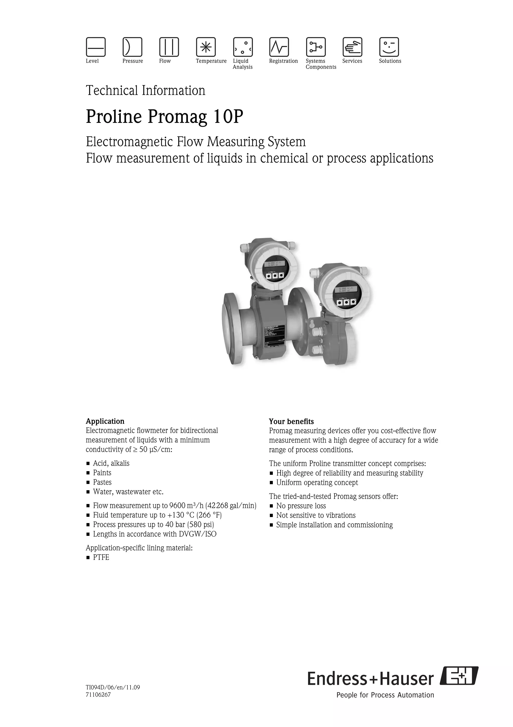 Proline Promag 10P-Electromagnetic Flowmeter | PDF