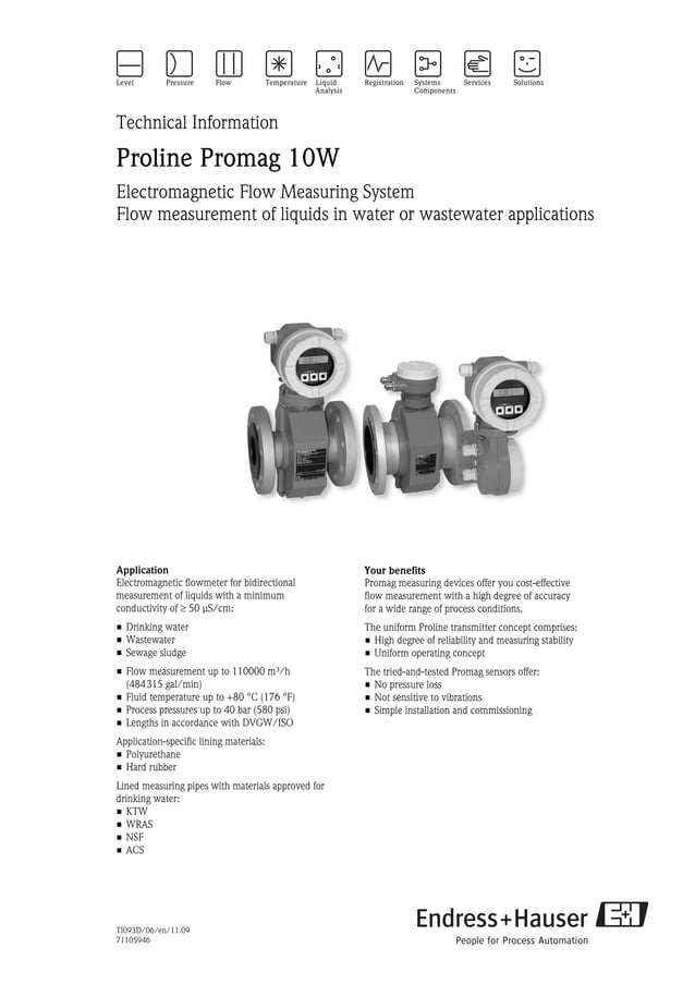 Proline promag 10 w endress+hauser datasheet-electromagnetic flowmeter ...