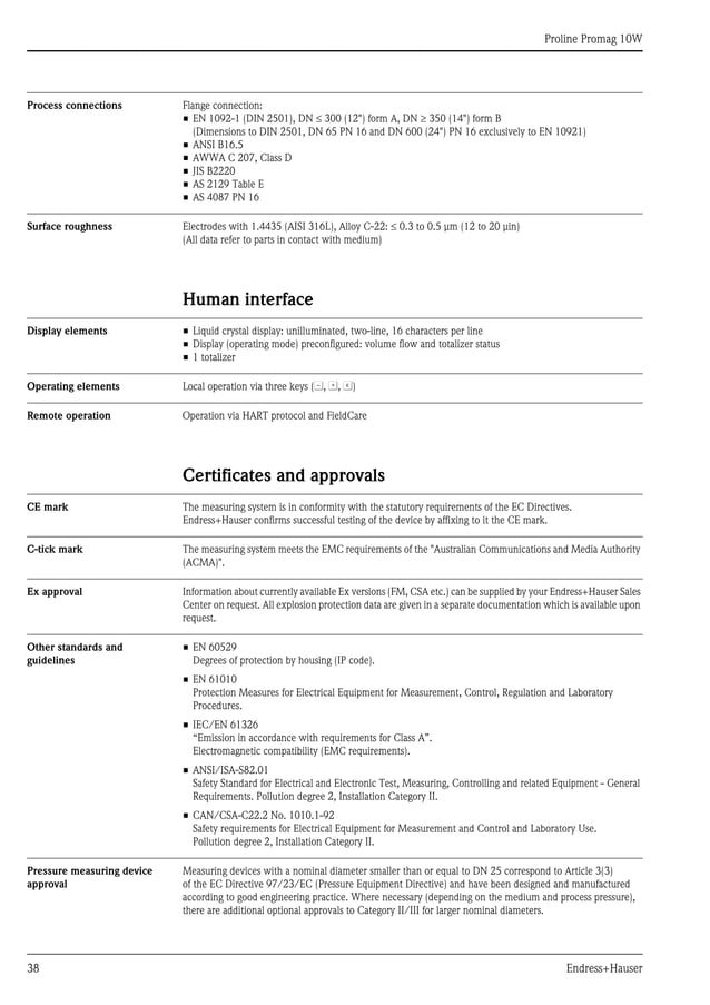 Proline promag 10 w endress+hauser datasheet-electromagnetic flowmeter ...
