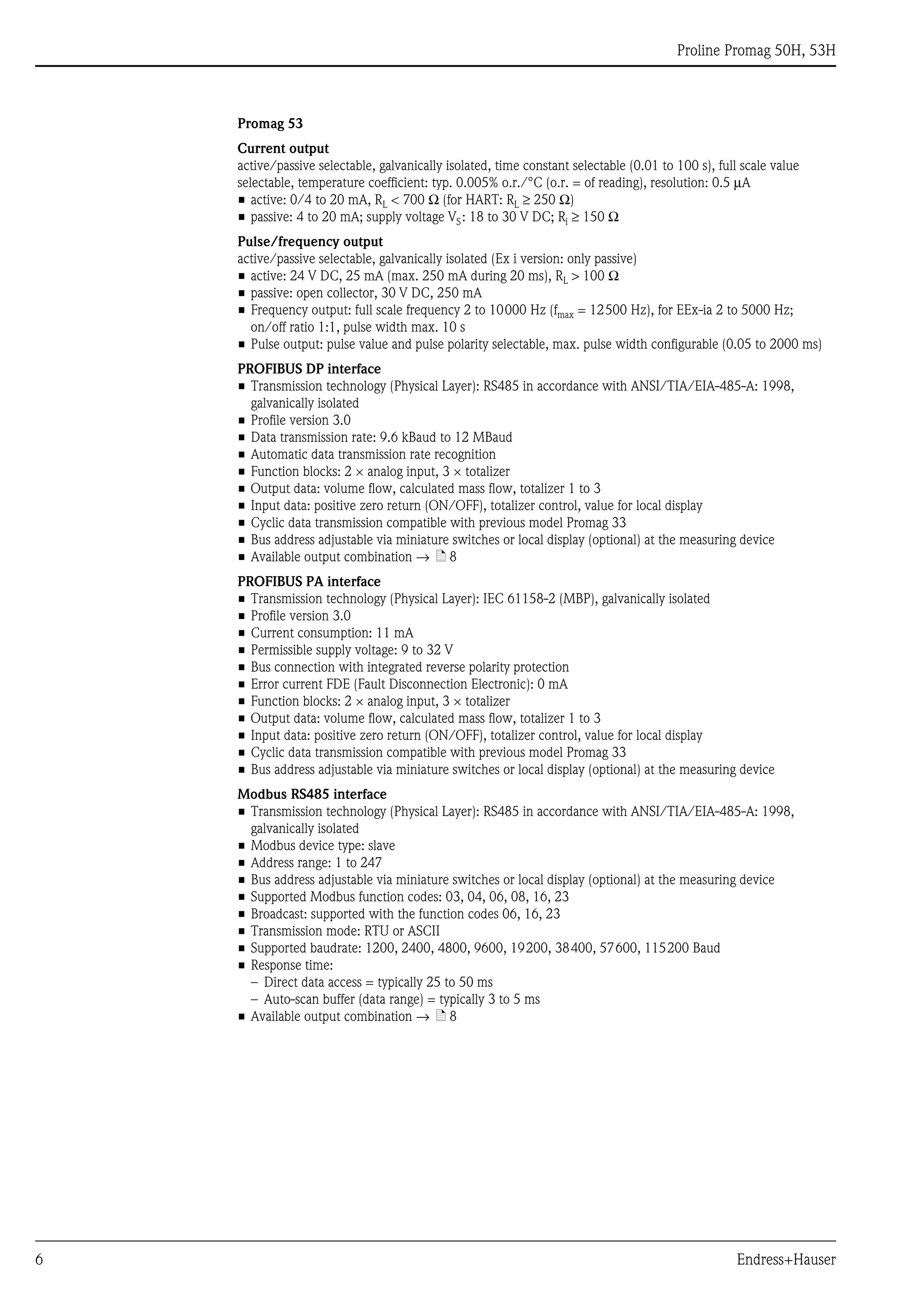 Proline promag 50 h endress+hauser datasheet-electromagnetic flowmeter ...