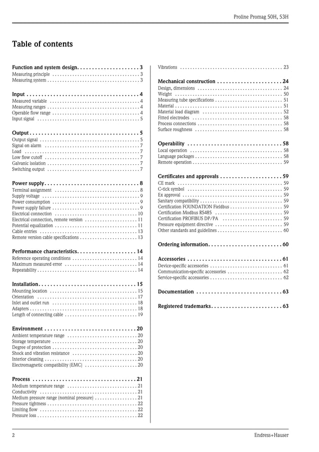 Proline promag 50 h endress+hauser datasheet-electromagnetic flowmeter ...