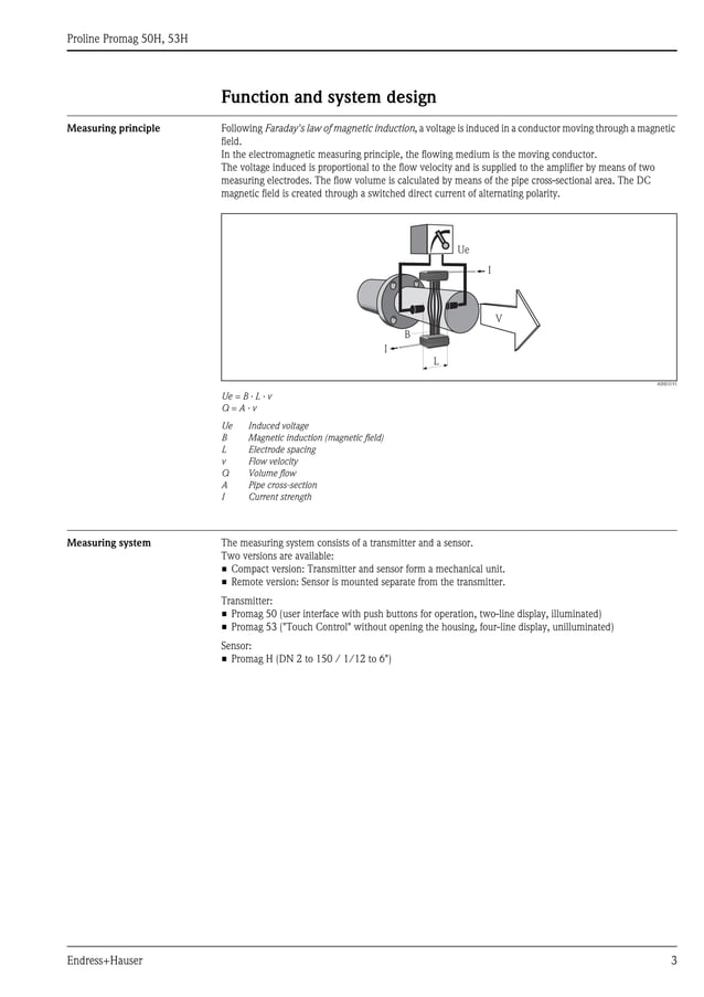 Proline promag 50 h endress+hauser datasheet-electromagnetic flowmeter ...