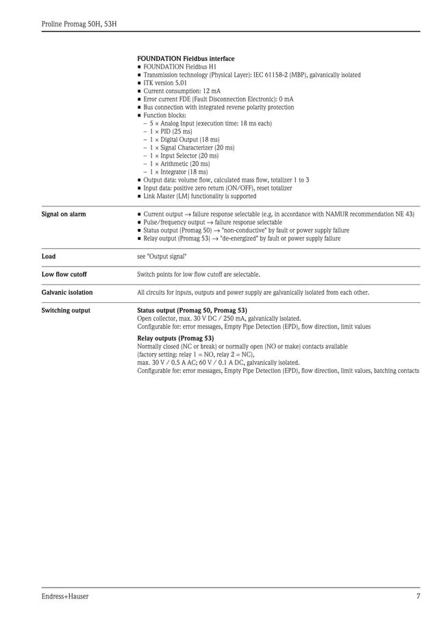 Proline promag 50 h endress+hauser datasheet-electromagnetic flowmeter ...