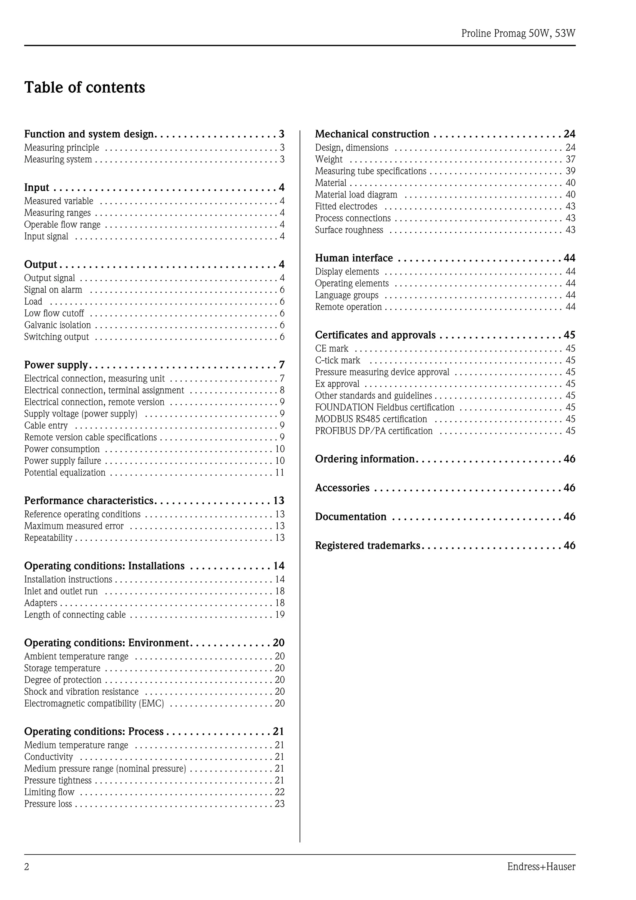 Proline promag 50 w endress+hauser datasheet-electromagnetic flowmeter ...