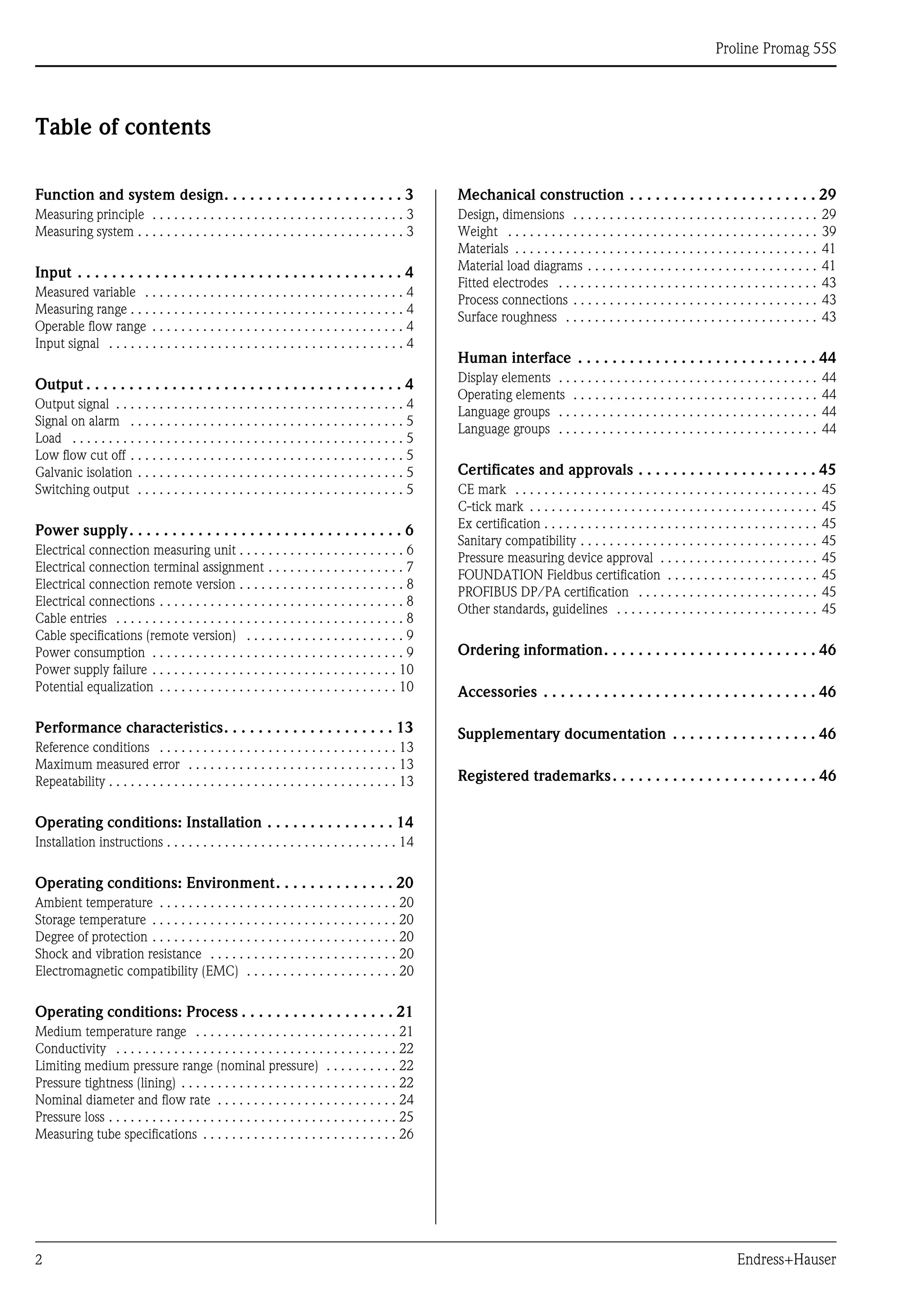 Proline promag 55 s endress+hauser datasheet-electromagnetic flowmeter ...