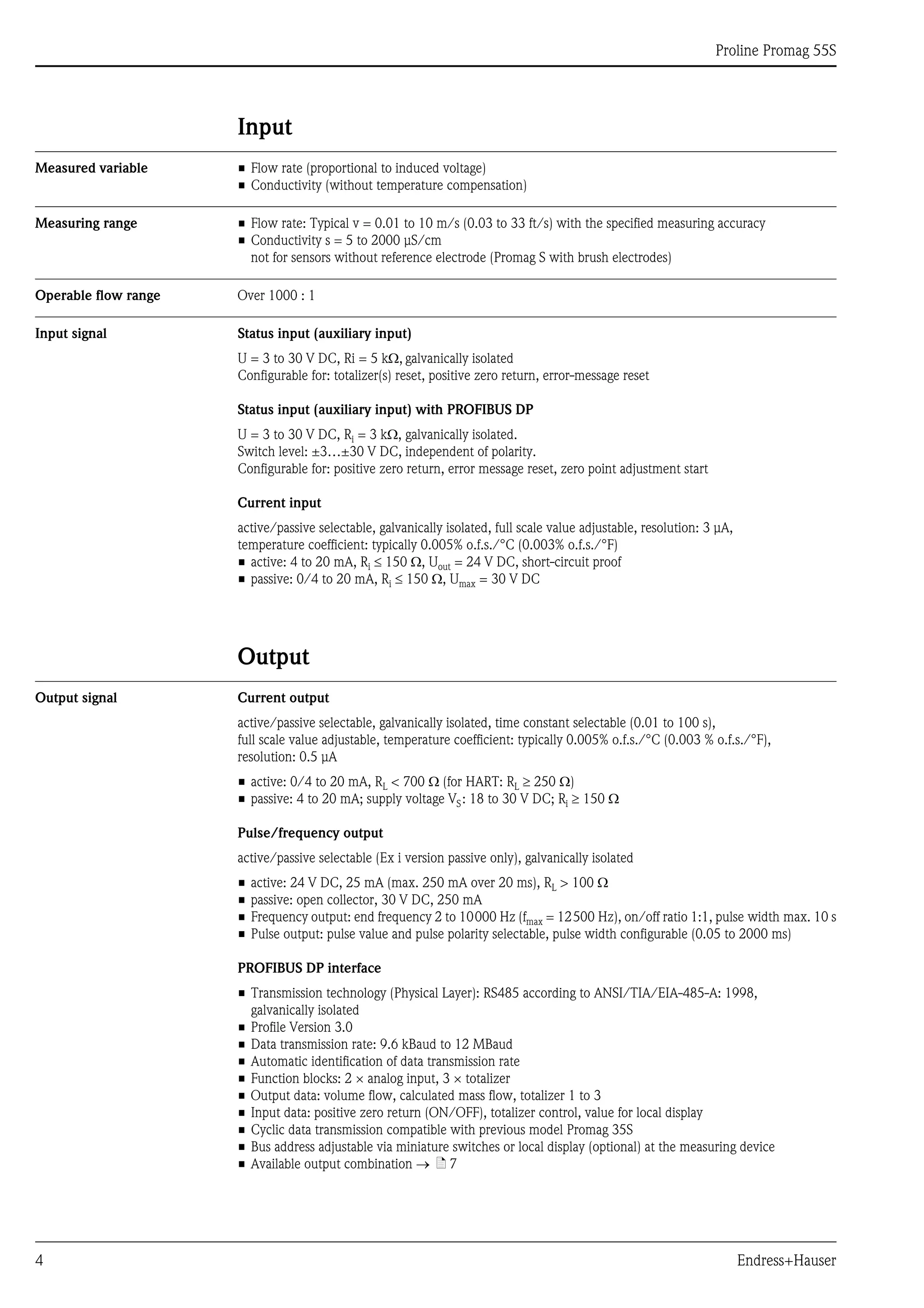 Proline promag 55 s endress+hauser datasheet-electromagnetic flowmeter ...