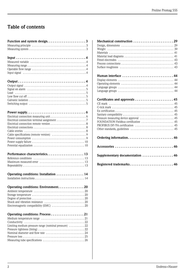 Proline promag 55 s endress+hauser datasheet-electromagnetic flowmeter ...