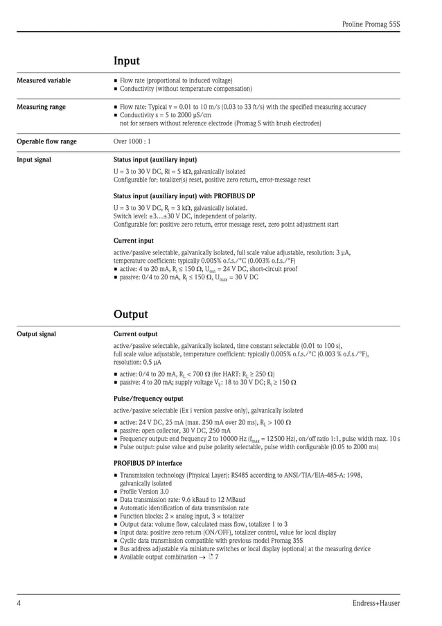 Proline promag 55 s endress+hauser datasheet-electromagnetic flowmeter ...
