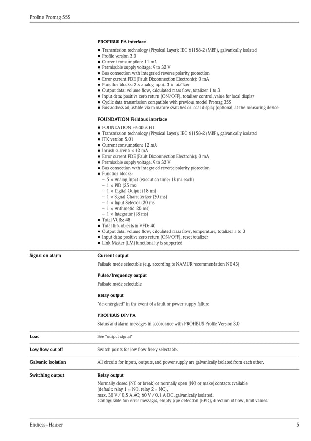 Proline promag 55 s endress+hauser datasheet-electromagnetic flowmeter ...