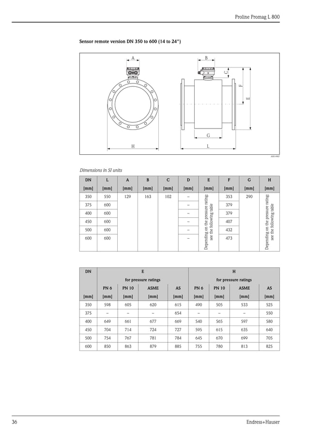 Proline promag l 800 endress+hauser datasheet-electromagnetic flowmeter ...